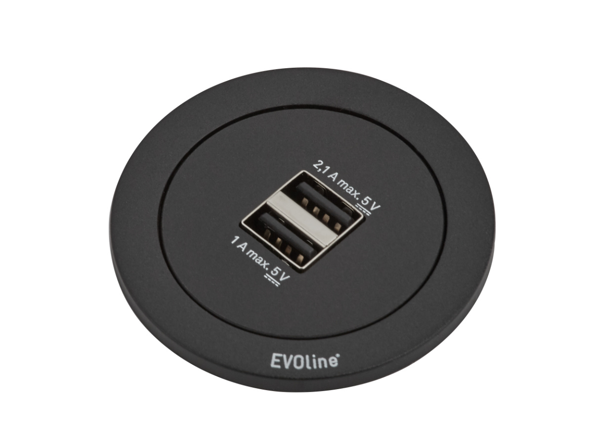 EVOline One Einbausteckdose USB, Gehäuse & Zierring schwarz