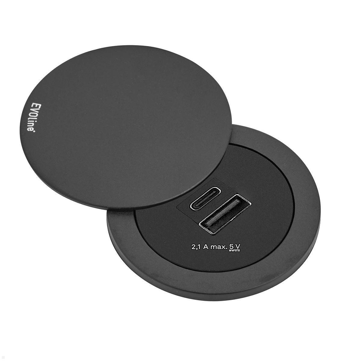 Einbau USB A/C Charger, Deckel in Schwarz, EVOLine One