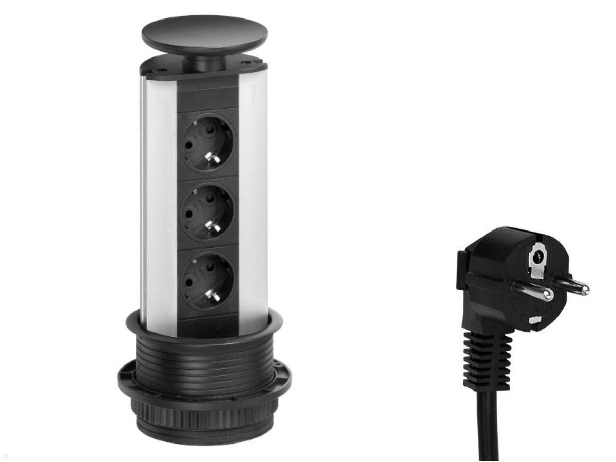 EVOline Port 3-fach versenkbare Steckdose, silber/schwarz