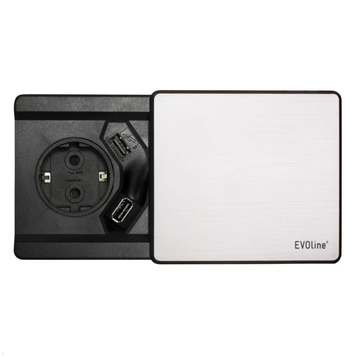 Einbausteckdose mit USB-Charger EVOline Square80, Edelstahl