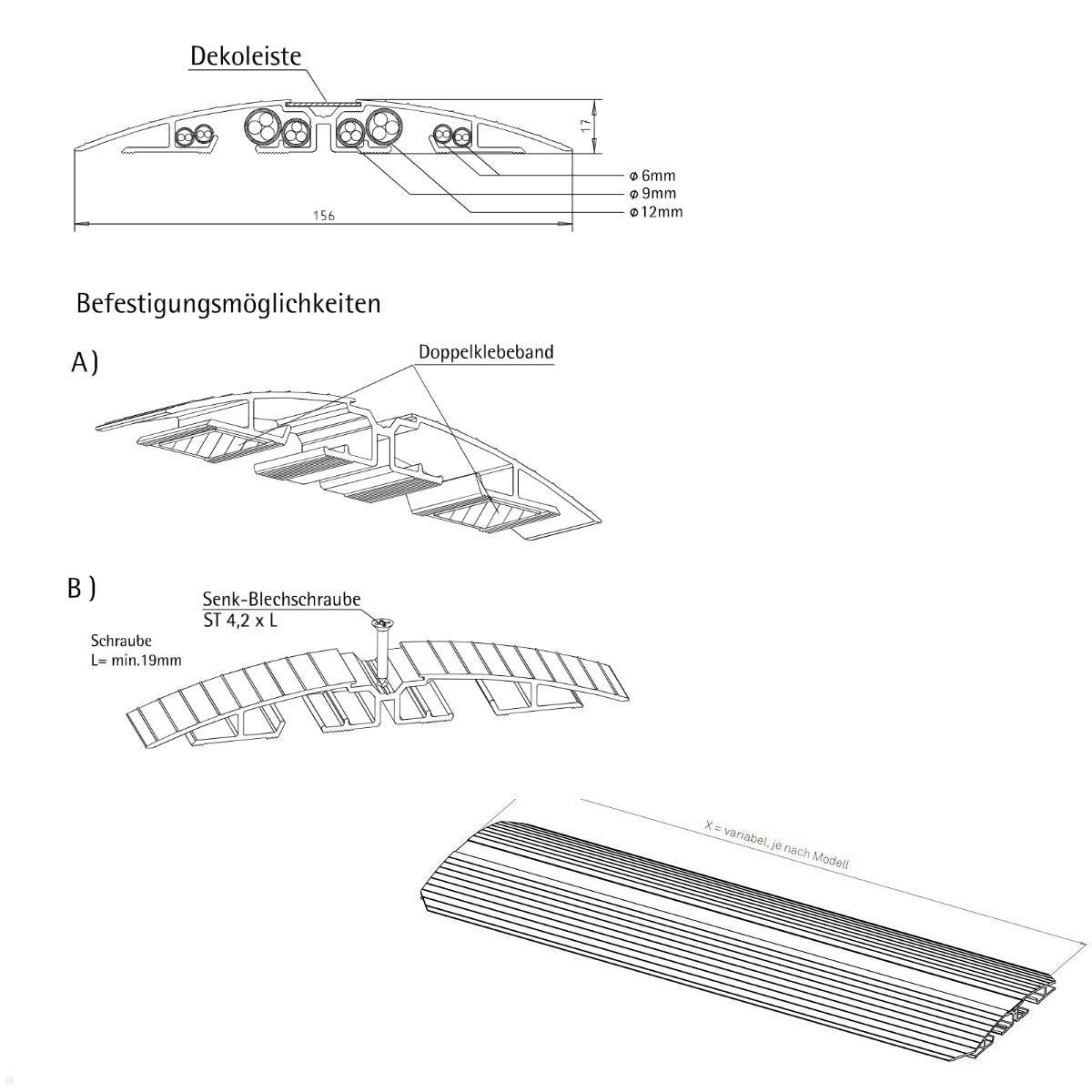 EVOline Bridge Aluminium verklebbar Kabelbrücke 2000mm